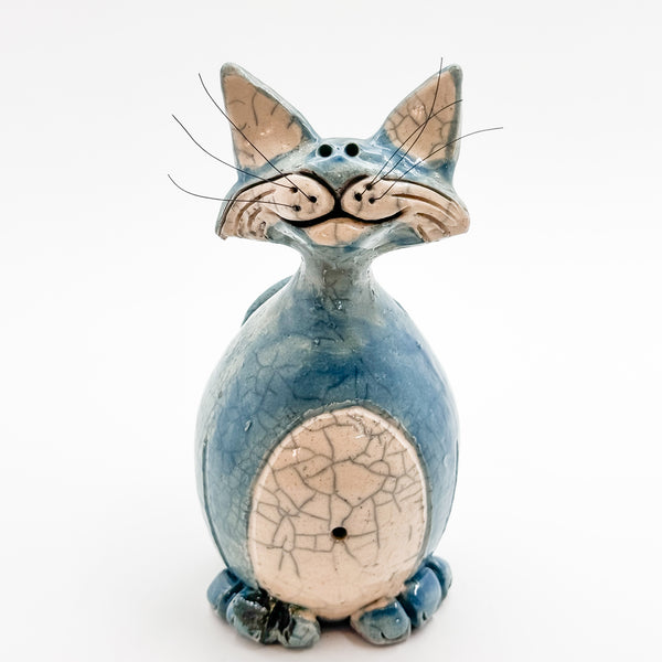 Mini Blue Naughty Cat Raku - Raiford Gallery Inc