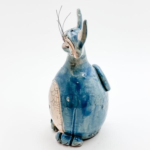 Mini Blue Naughty Cat Raku - Raiford Gallery Inc