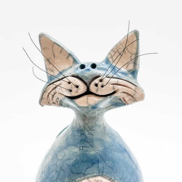 Mini Blue Naughty Cat Raku - Raiford Gallery Inc
