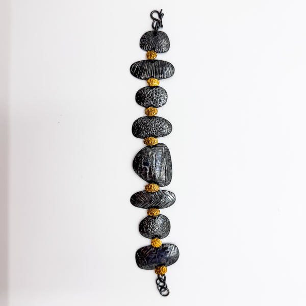 Pebble Bracelet in Oxidized Sterling and 22k Gold - Raiford Gallery Inc