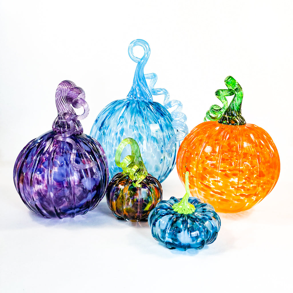 Medium Clear Orange Pumpkin with Curly Green Stem - Raiford Gallery Inc