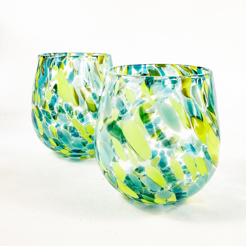 Aqua & Chartreuse Mix Speckled Wine Tumbler - Raiford Gallery Inc
